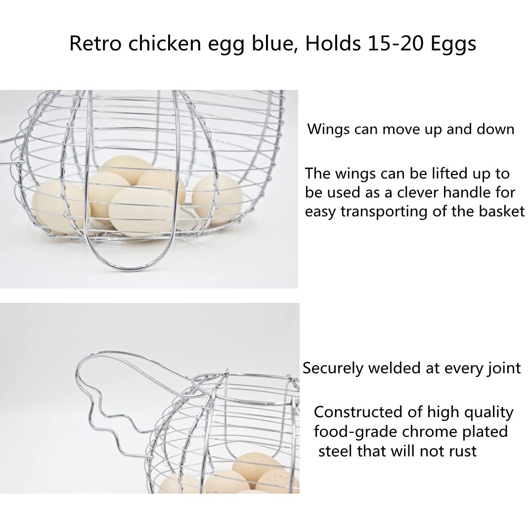 Aebor Chicken Egg Basket Holder Metal Wire Hen Shaped Kitchen Storage Rack, Egg Basket with Handle, Holds 15-20 Eggs, for Kitchen Living Room Home Décor Decoration Storage