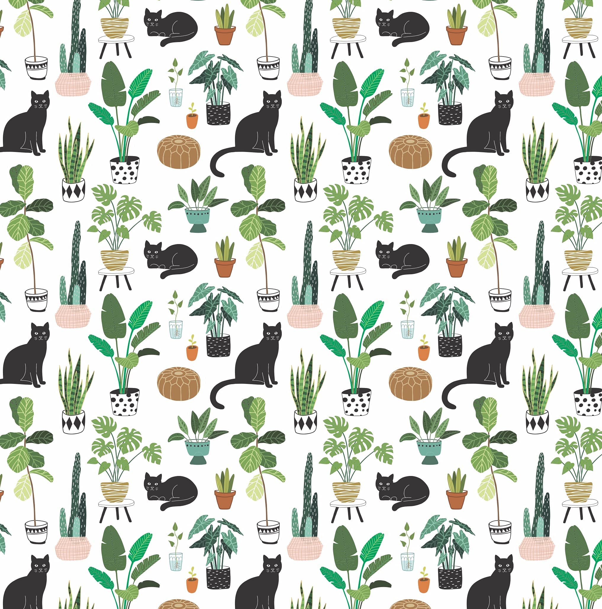 Stesha Party Cats and Plants Wrapping Paper Gift Wrap - Folded Flat 30 x 20 Inch - 3 Sheets