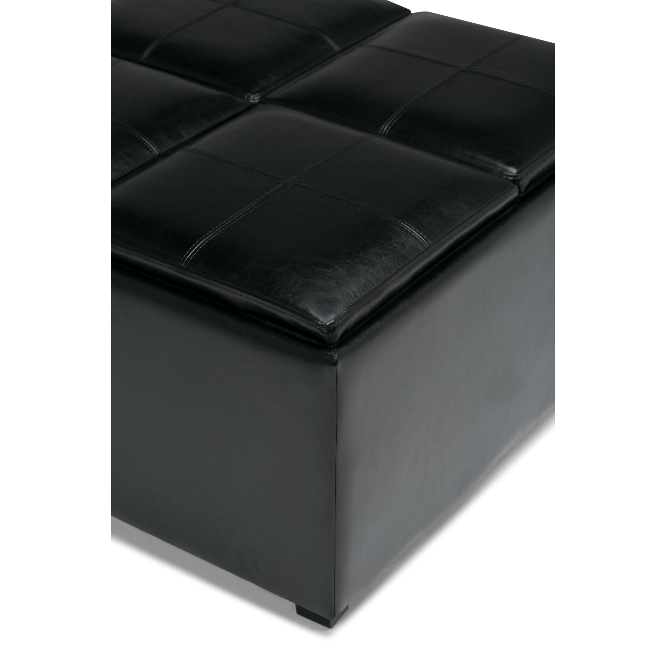 SIMPLIHOME Avalon Wide Contemporary Square Coffee Table Storage Ottoman Vegan Faux Leather, Assembled, for The Living Room and Bedroom, 35 inch, Midnight Black