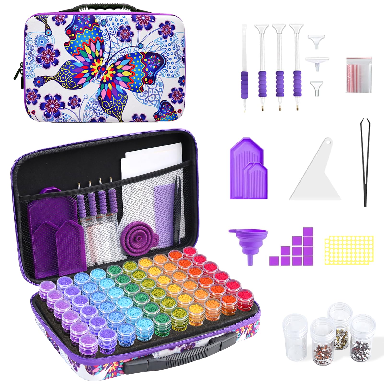 ZORETCO Diamond Painting Storage Containers,60 Slots Diamond Painting Accessories with Tools for Diamond Art Organizer Craft Jewelry Beads Storage Box