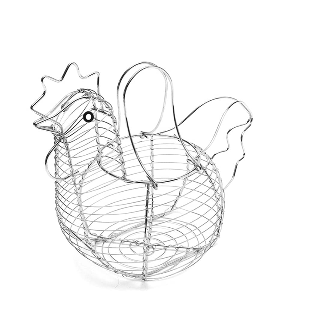 Aebor Chicken Egg Basket Holder Metal Wire Hen Shaped Kitchen Storage Rack, Egg Basket with Handle, Holds 15-20 Eggs, for Kitchen Living Room Home Décor Decoration Storage