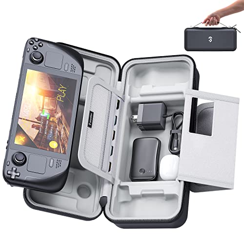 SOOMFON Steam Deck Carrying Case, Protective Hard Shell Carry Case Built-in Adapter Charger Storage, Portable Travel Carrying Case Pouch for Steam Deck Console & Accessories