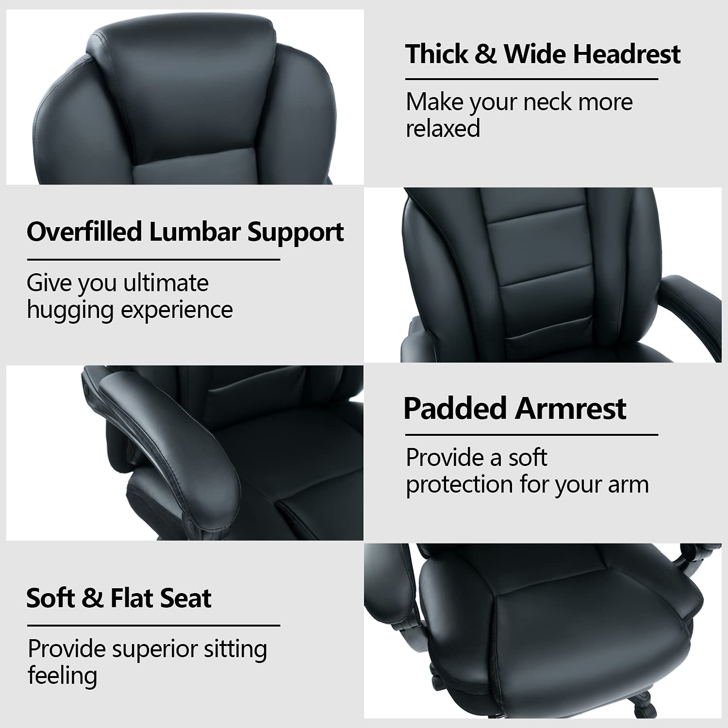 KCREAM Big and Tall 400 LBS Office Executive Chair with Footrest Heavy Duty Metal Base & Linkage Armrests Leather Computer Task Chair Ergonomic Design