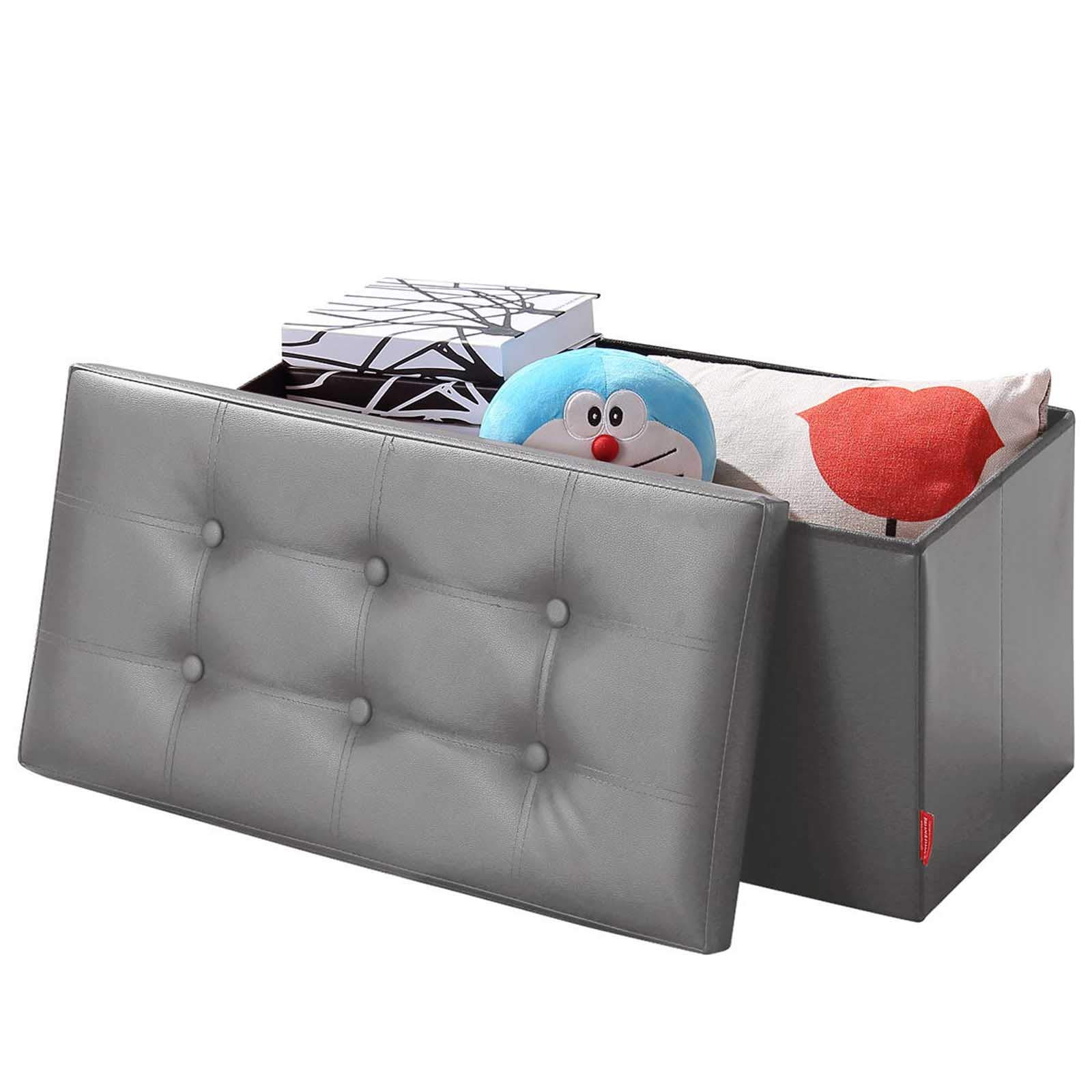 BRIAN & DANY 30" Faux Leather Folding Storage Ottoman Bench, Perfect Toy and Shoe Chest, Foot Rest,Coffee Table,Folding Bench Chest with Cover (Grey)