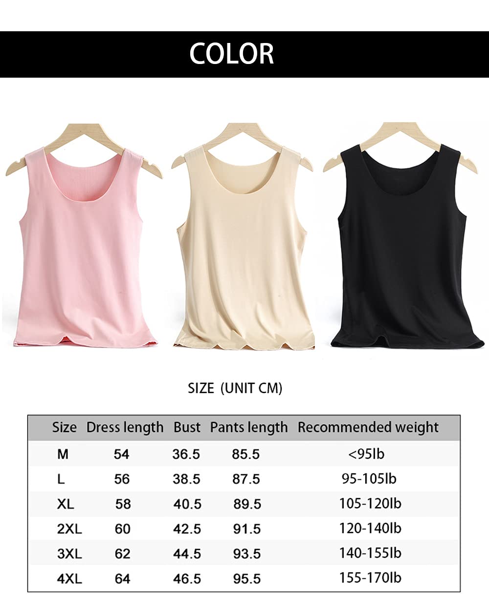 Cherish 3 Pack Women's Base Layer Tank Top Thermal Vest Winter Warm Tank-Top Sleeveless Camisole (L), Black, Beige, Pink