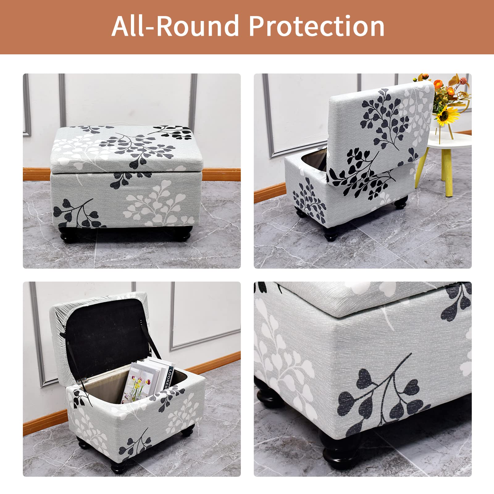 Eco-Ancheng Storage Ottoman Cover Rectangle Ottoman Slipcover Folding Storage Ottoman Bench Slipcovers Footrest Stool Slipcover with Nonslip Elastic Bottom for Living Room,Large 01