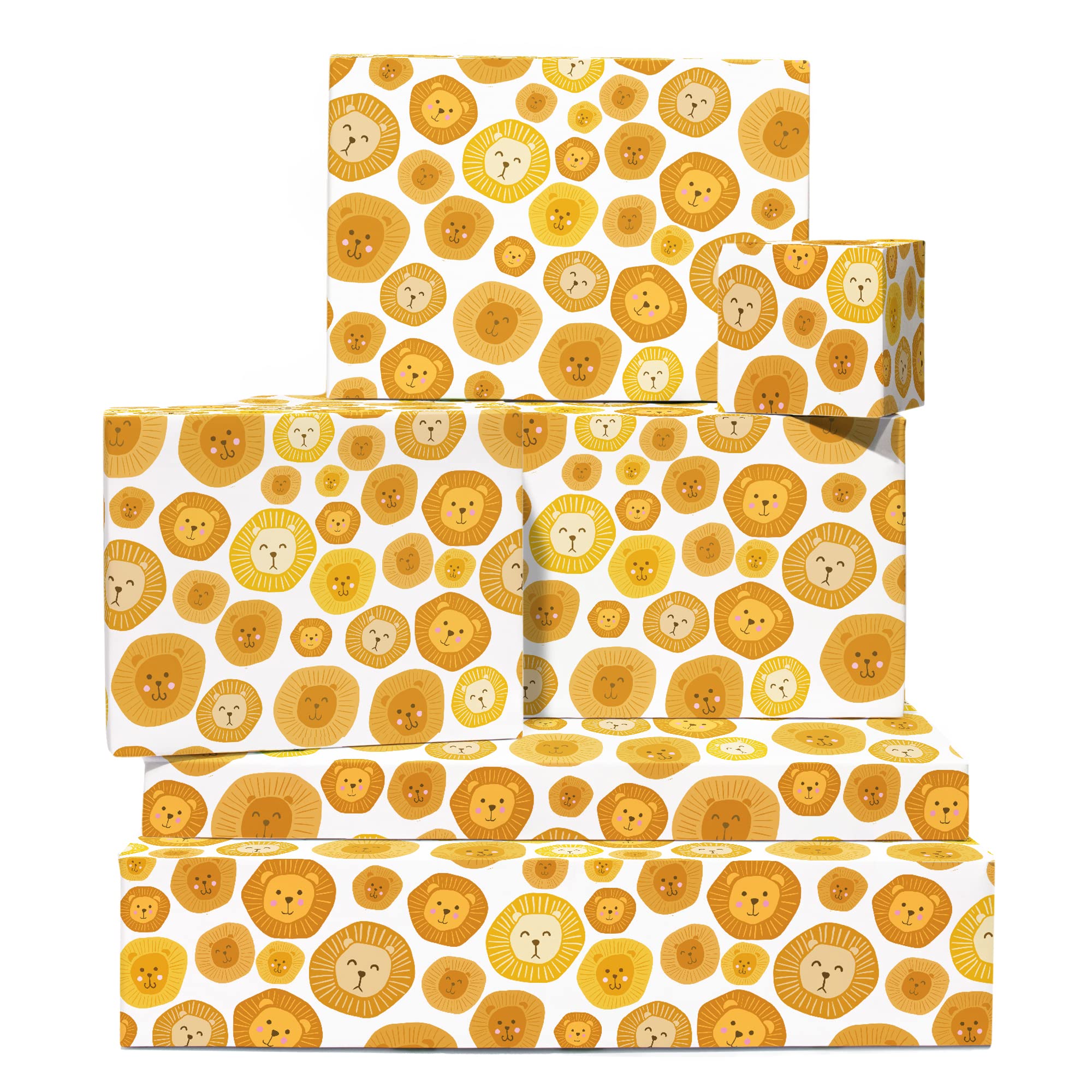 CENTRAL 23 Baby Wrapping Paper - 6 Sheets of Gift Wrap and Tags - Lion Faces - Girls Boys Wrapping Paper - For Birthday, Baby Shower, Baptism - Jungle Safari - For Kids - Comes with Stickers