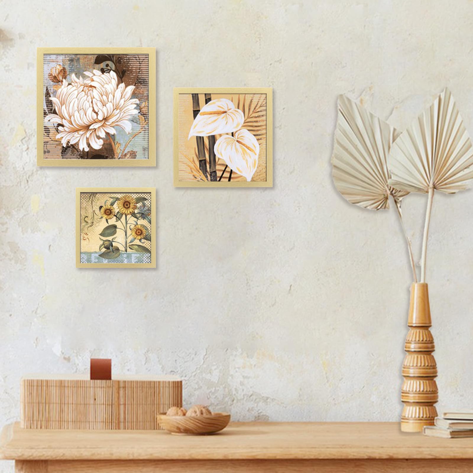 HEART ART 8x8 Gold Picture Frame Set of 9, Display Pictures 4x4 with Mat or 8 x 8 without Mat, Multi Collage Gallery Square Gold Photo Frames for Wall