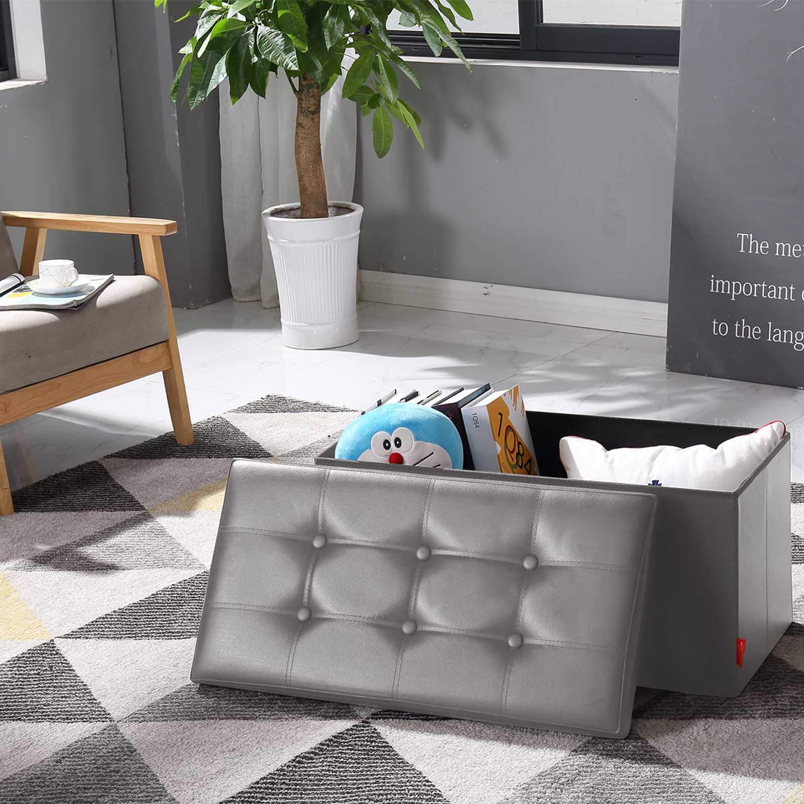 BRIAN & DANY 30" Faux Leather Folding Storage Ottoman Bench, Perfect Toy and Shoe Chest, Foot Rest,Coffee Table,Folding Bench Chest with Cover (Grey)