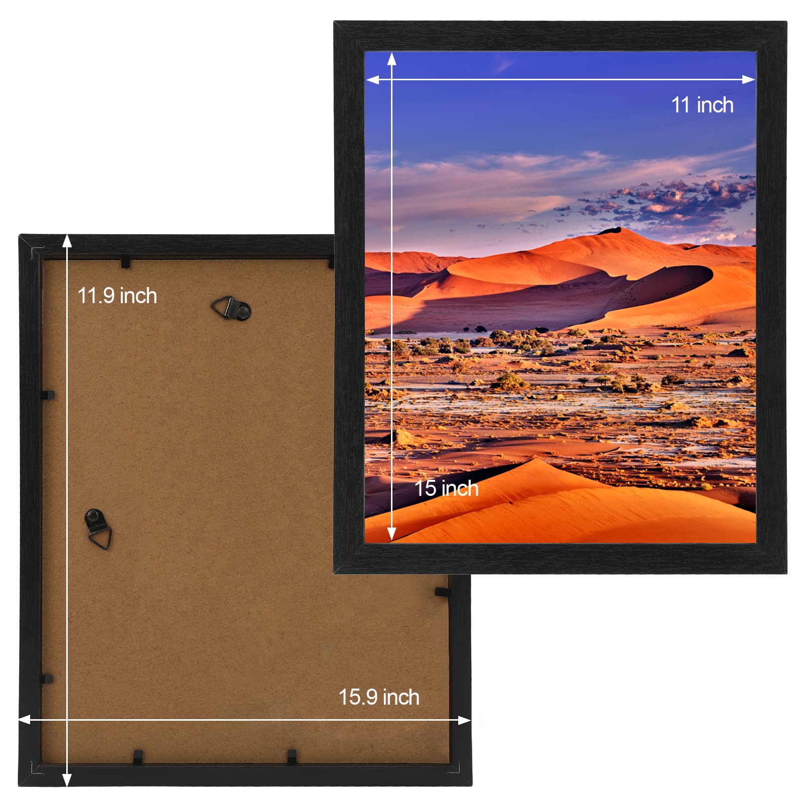 HUKONHEP 11x15 Black Picture Frames, Composite Wood Frame with Plexiglass, Horizontal and Vertical for Wall Mounting