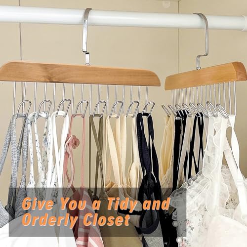 Bra Tank Top Hanger for Closet : Thickened Wooden Storage Rack Hangers with 2 Pack 16 Hooks Tie Belt Purse Ropa Hat Scarf Organizers for Woman Man (Original)