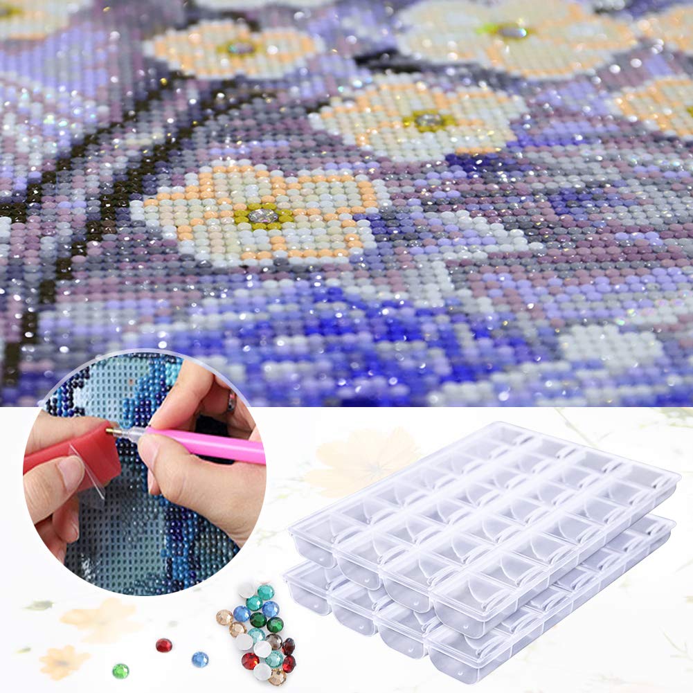2Pack Large 28 Grids Diamond Painting Box, Embroidery Diamond Art Containers, Diamond Bead Storage Organizer Case with 10Pcs Diamond Painting Wax &112 Labels