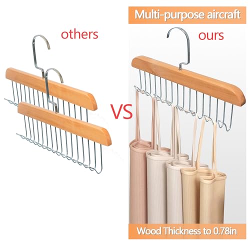 Bra Tank Top Hanger for Closet : Thickened Wooden Storage Rack Hangers with 2 Pack 16 Hooks Tie Belt Purse Ropa Hat Scarf Organizers for Woman Man (Original)