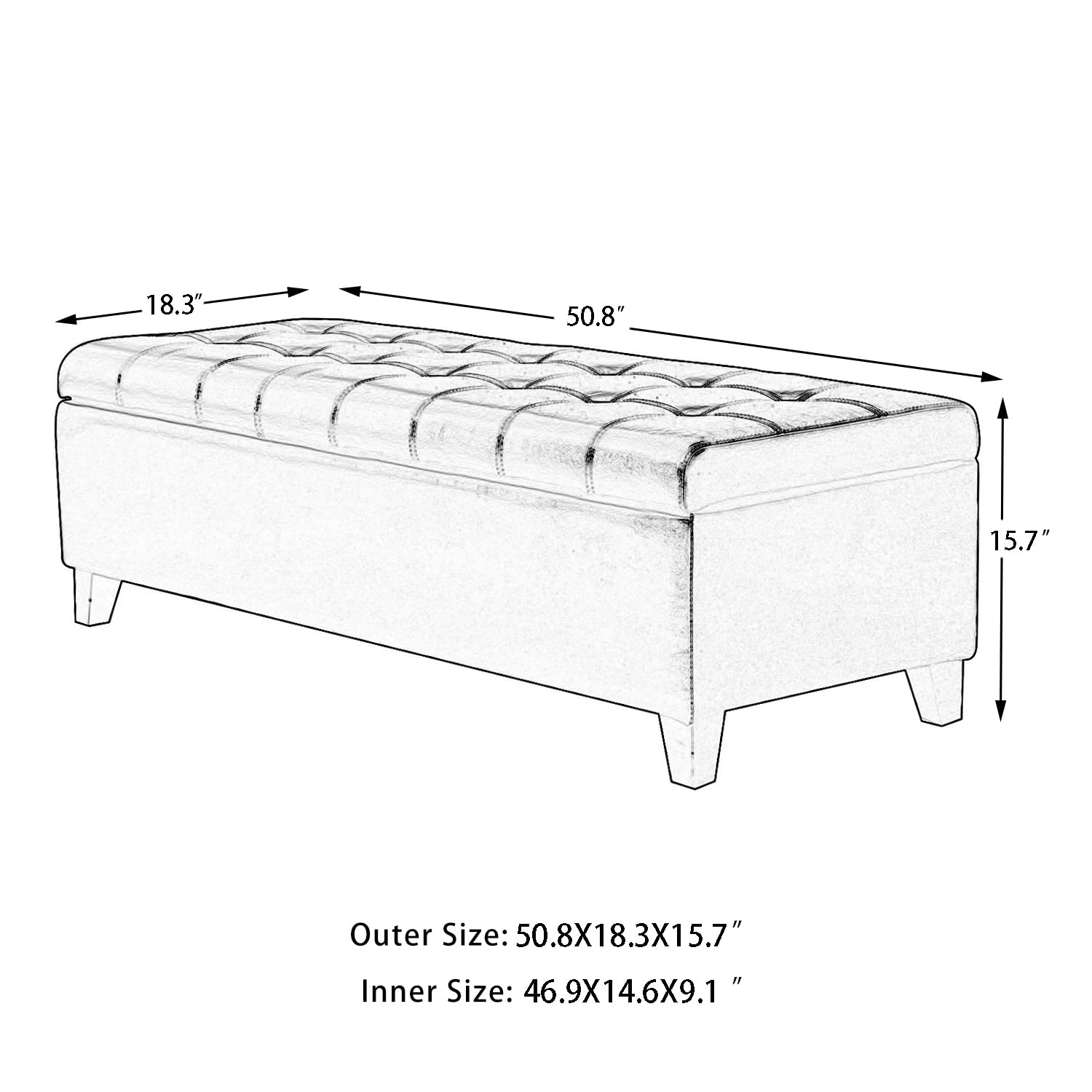 Joveco Storage Ottoman Bench- Faux Leather Tufted Bench Foot Rest (Black Midnight)