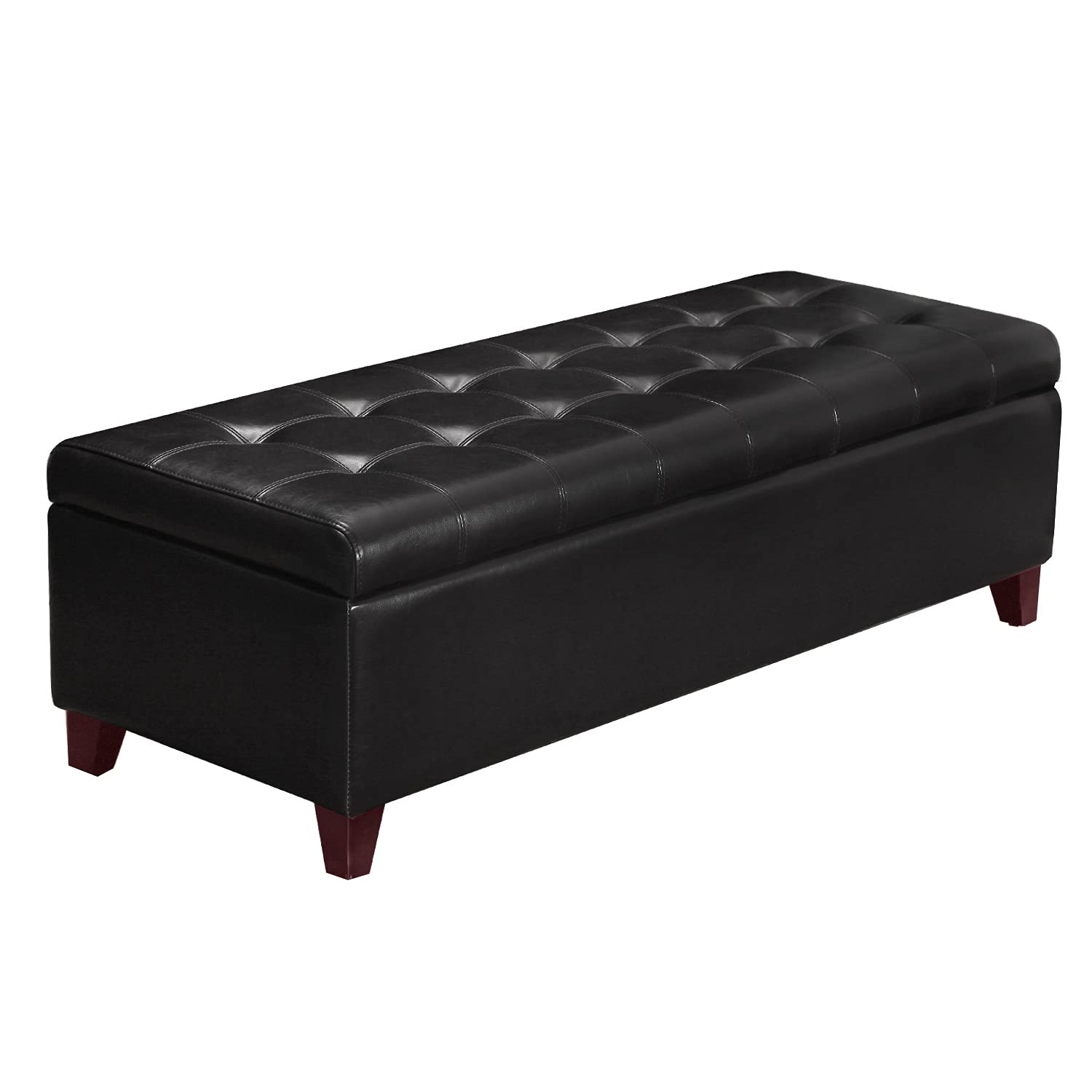 Joveco Storage Ottoman Bench- Faux Leather Tufted Bench Foot Rest (Black Midnight)