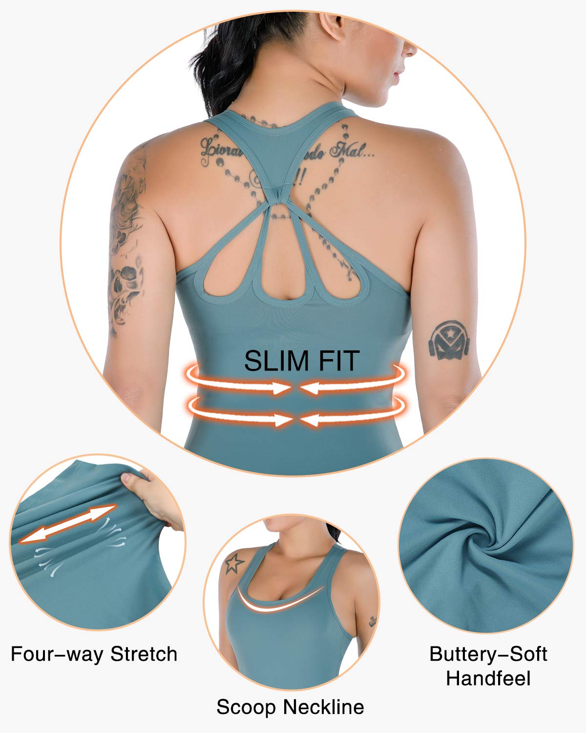 RUNNING GIRL Workout Tops for Women,Strappy Back Blue Tank Top with Built in Bras Basic Yoga Crop Tops Fitted(BX2356 Blue.CN:M,US:S)