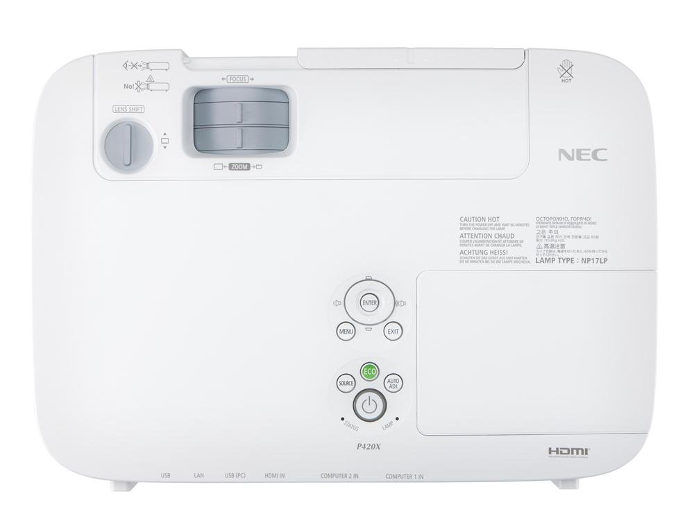 NEC Display Solutions NP-P420X 1024 x 768 4200 Lumens LCD Entry-Level Professional Installation Projector 2000:1 Front, Rear, Ceiling RJ45