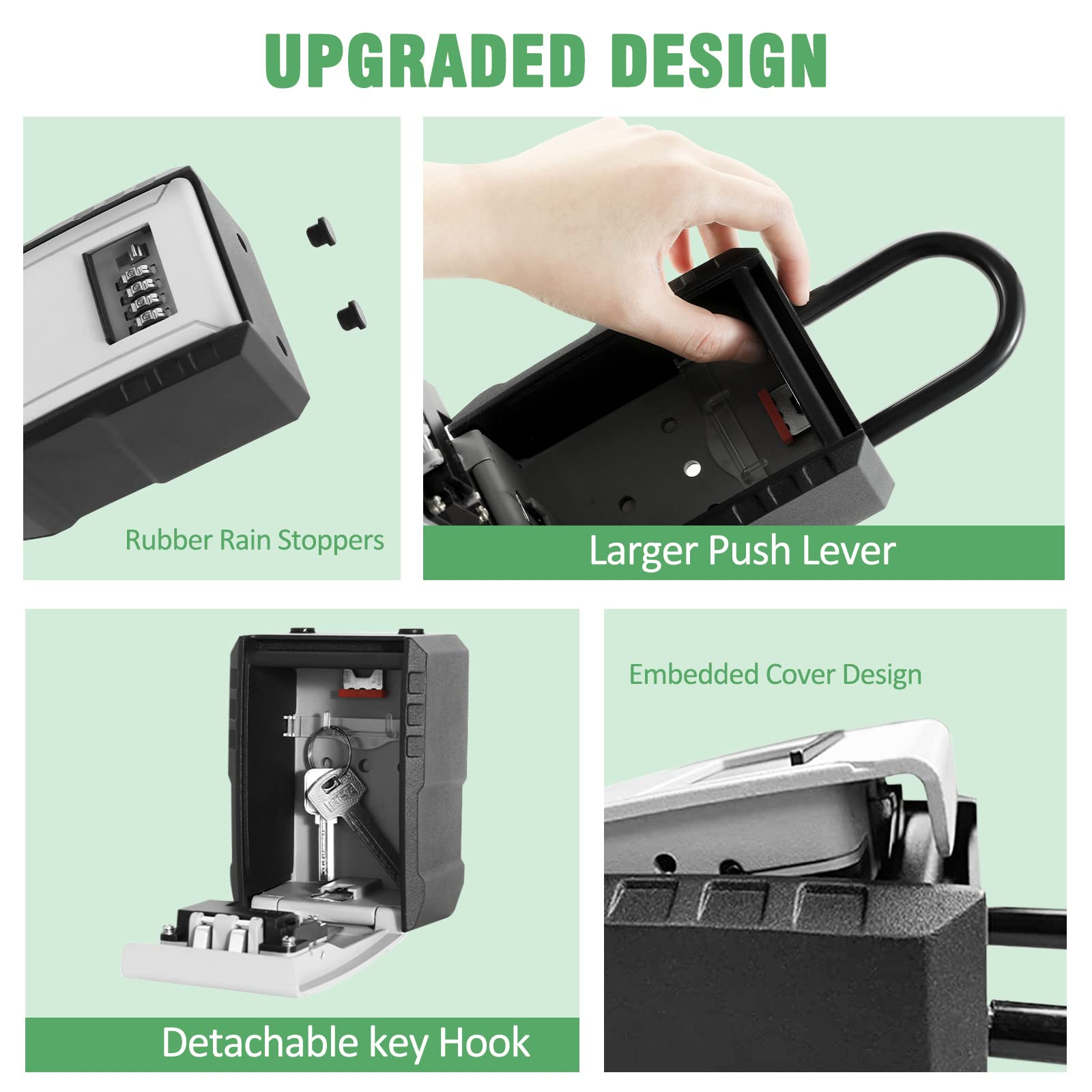 Key Lock Box, UPXON Extra Large Key Storage Box with Resettable Code, 4 Digit Combination Lock Box for Car Keys, House Keys, Weatherproof Wall Mount Key Box for Home, Hotels, Airbnb, Schools 1 Pack