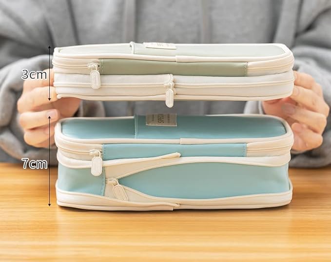 Arnuixty Colorful Large Storage Pencil Pen Case Bag with Zipper Big Capacity Pouch Organizer for Office College School Travel Holder Box (Light Green)