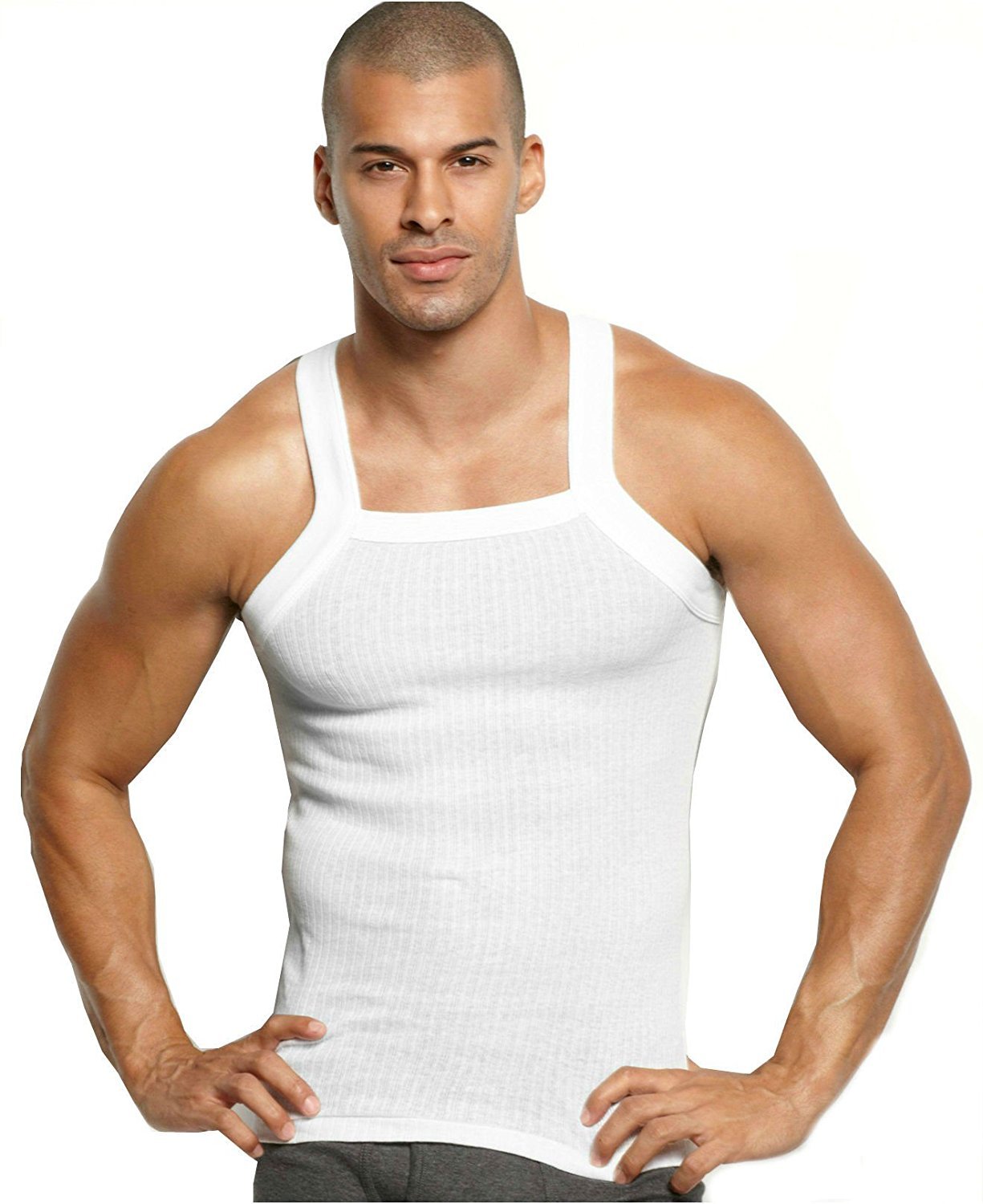 John Son Super Heavy Weight Square Cut Tank Top - 2 Pack (1XL, White)
