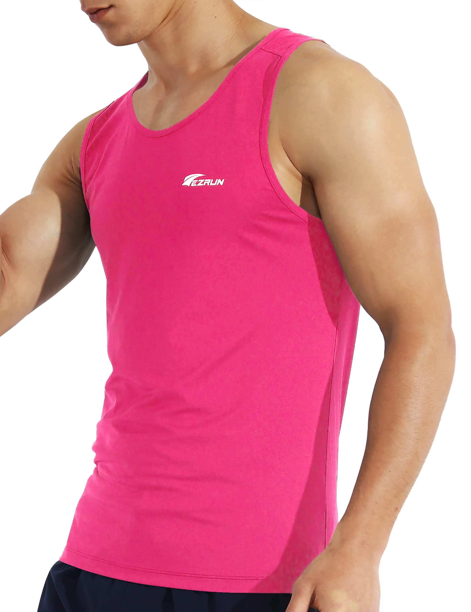 EZRUN Men's Quick Dry Workout Tank Top Swim Beach Shirts for Gym Athletic Running Muscle Sleeveless Shirts(NeonPink,m)