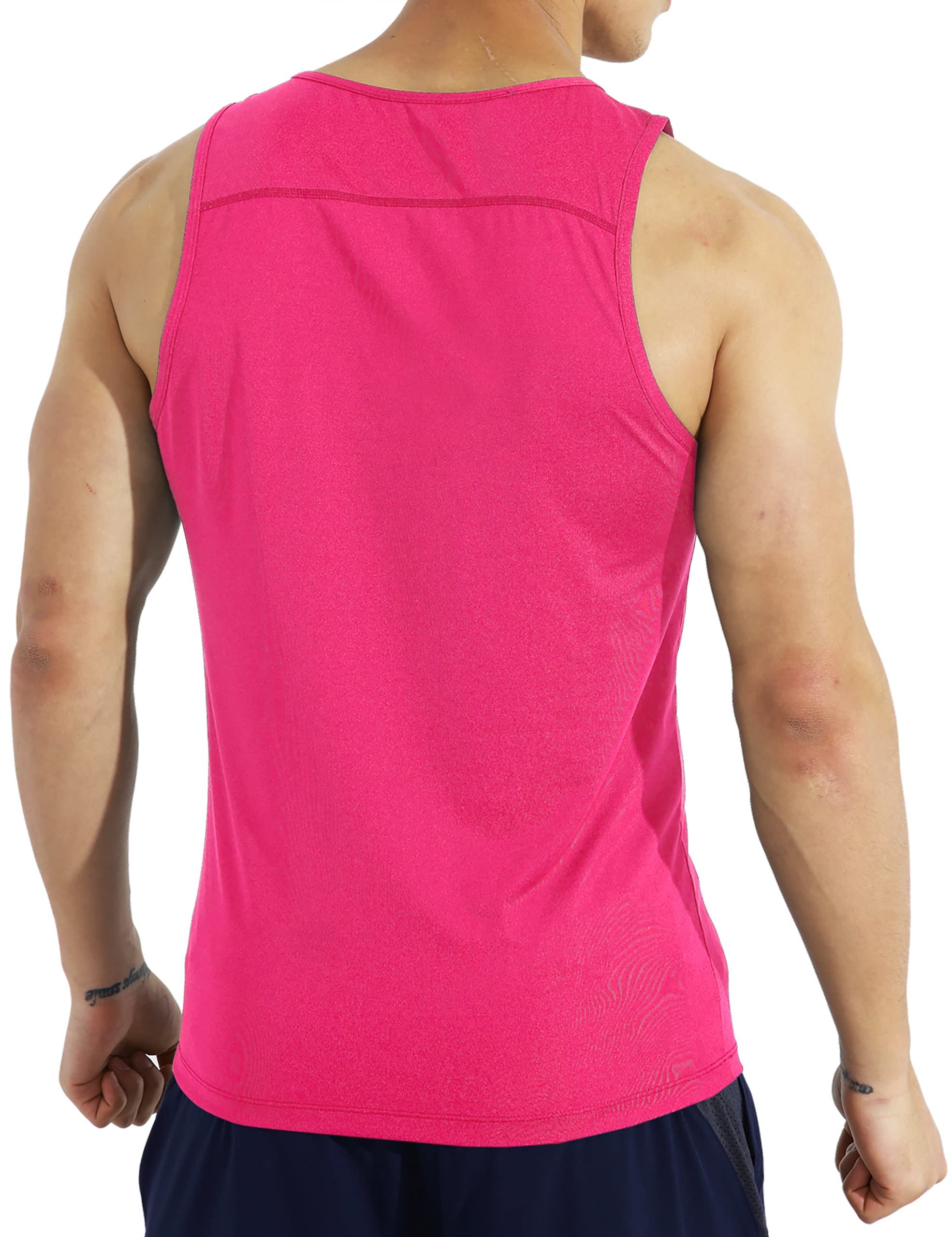 EZRUN Men's Quick Dry Workout Tank Top Swim Beach Shirts for Gym Athletic Running Muscle Sleeveless Shirts(NeonPink,m)