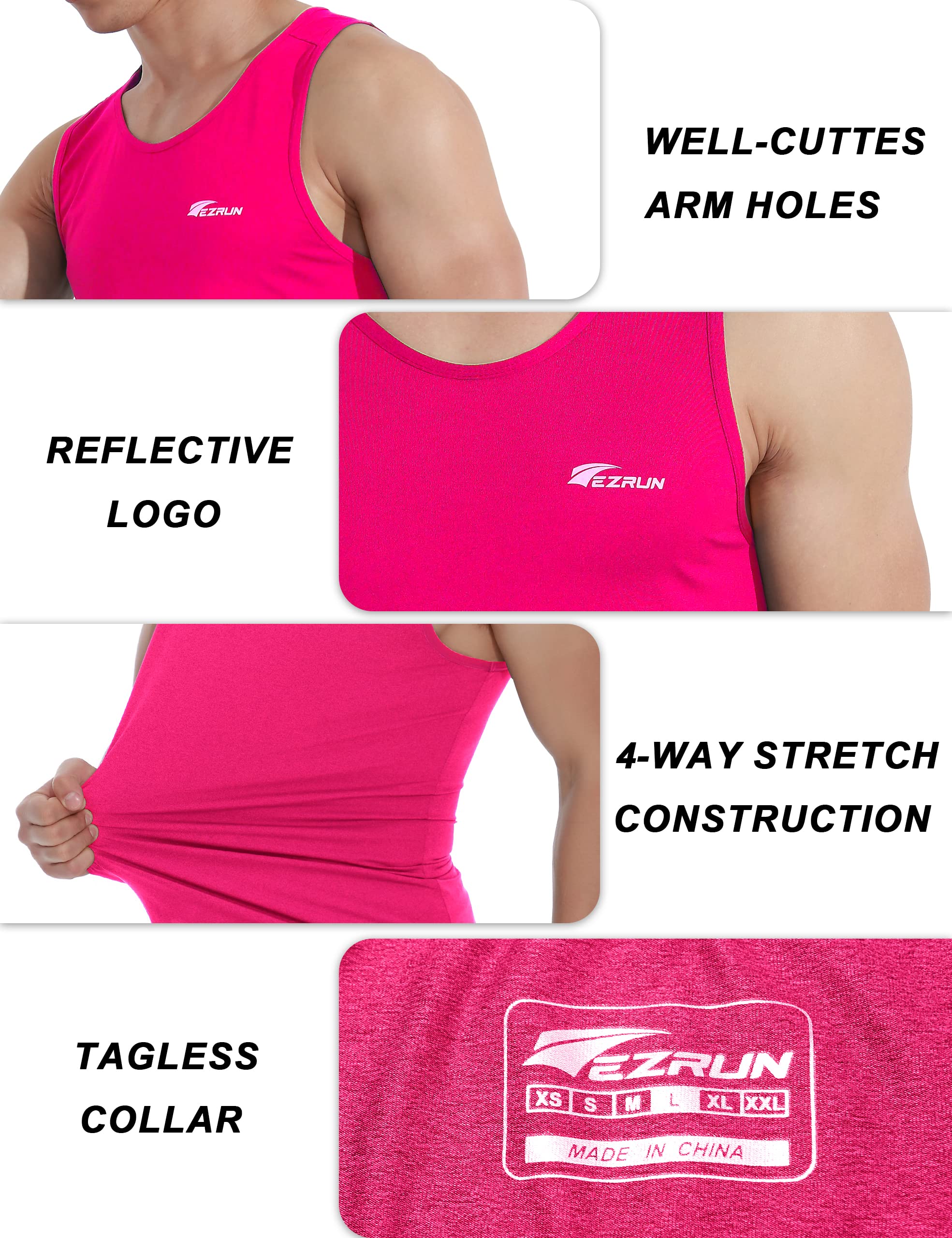 EZRUN Men's Quick Dry Workout Tank Top Swim Beach Shirts for Gym Athletic Running Muscle Sleeveless Shirts(NeonPink,m)