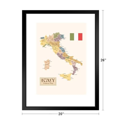 Political Map Of Italy Regions Provinces States Flag Vintage Style Matted Framed Wall Art Print 20x26 inch