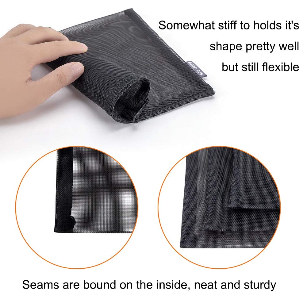 HRX Package Nylon Mesh Cosmetic Zipper Bags, 6PCS Black Makeup Pouches Pen Pencil Organizer Case for Travel Purse Diaper Bag (A5 x 3pcs, A6 x 3pcs )