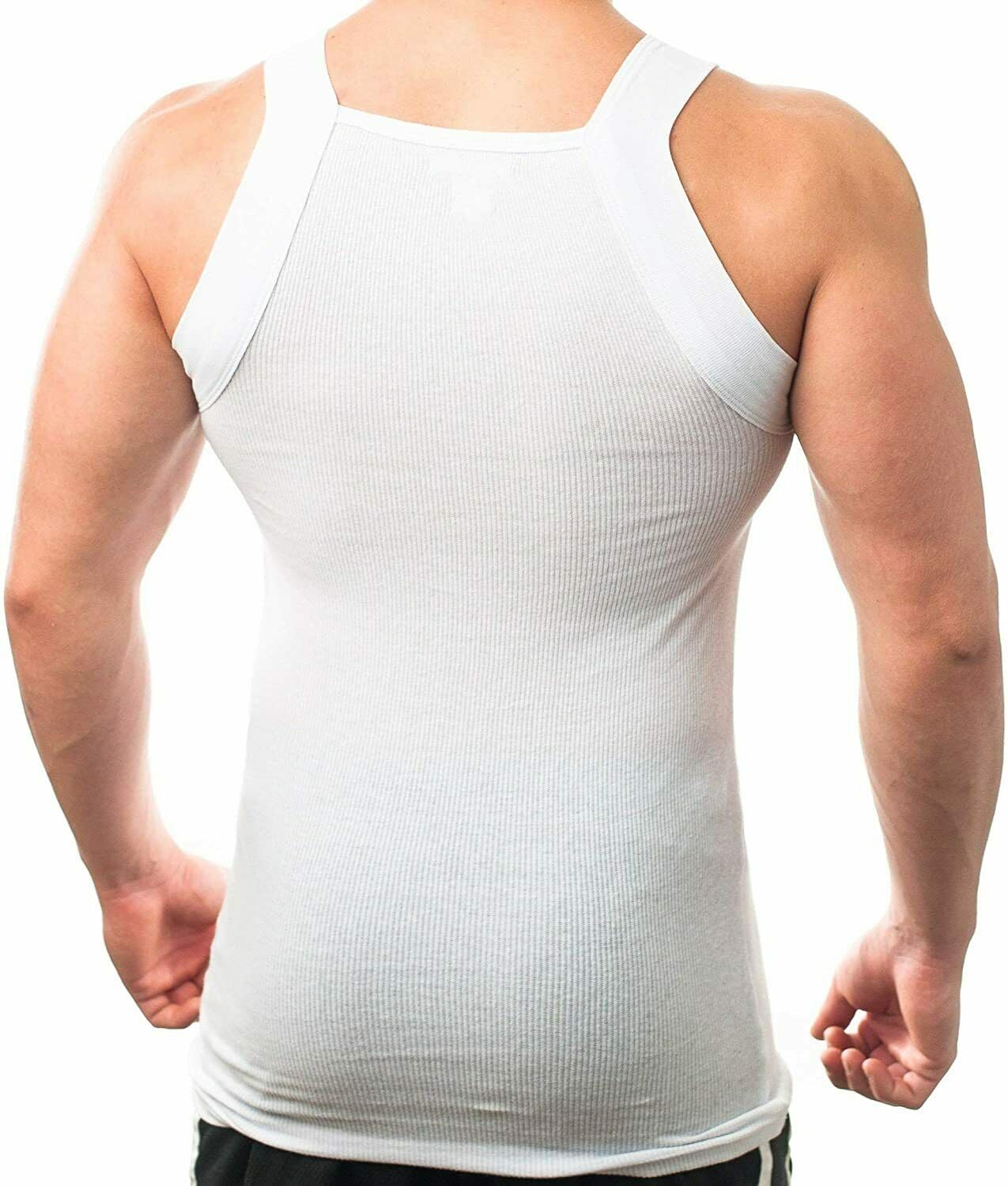AC BASICS 4 Packs Men's G-Unit Style Cotton Tank Tops Square Cut Muscle Rib A-Shirts (as1, Alpha, s, Regular, Regular) Black and White