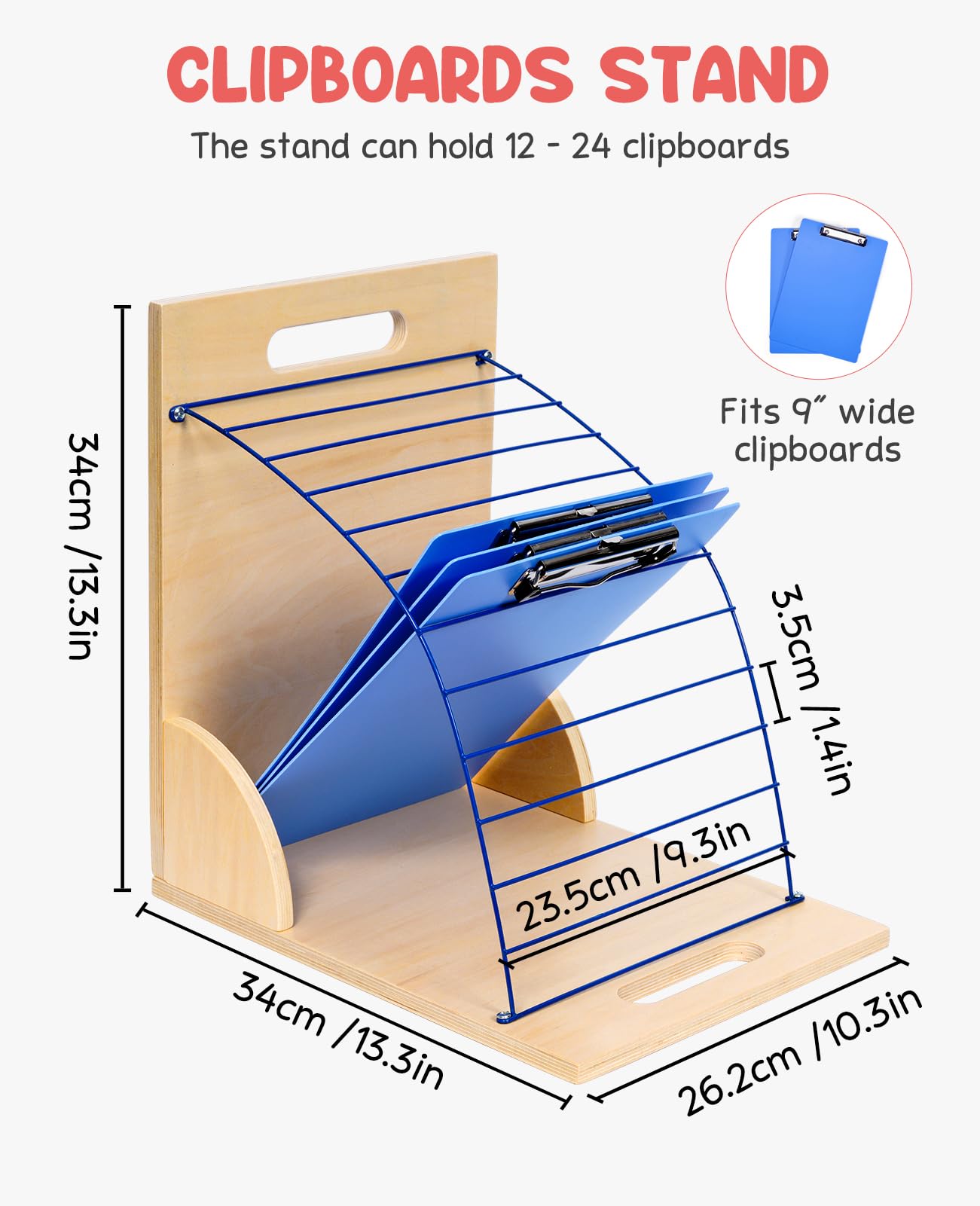 Gamenote Clipboard Holder - Wood and Metal Clipboard Stand Clipboards Storage Rack Small White Board Organizer for Classroom Office (Assembly Required)