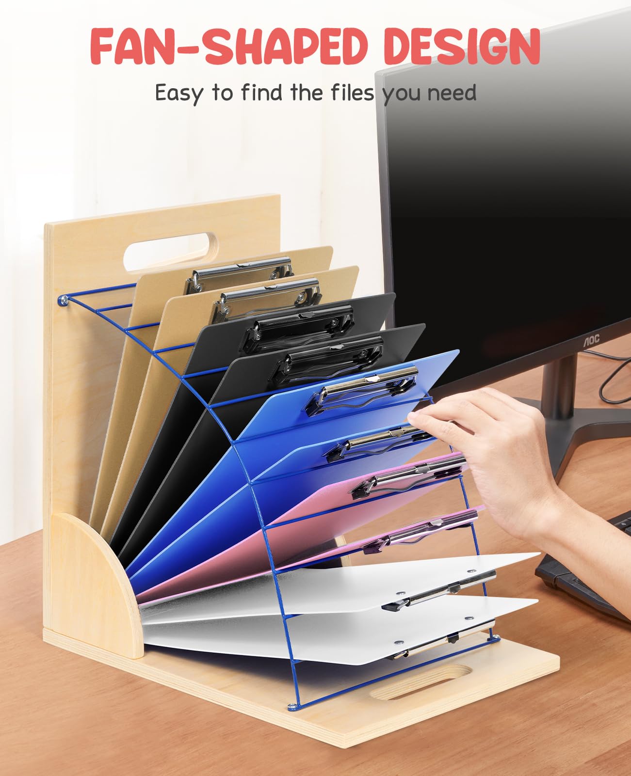 Gamenote Clipboard Holder - Wood and Metal Clipboard Stand Clipboards Storage Rack Small White Board Organizer for Classroom Office (Assembly Required)