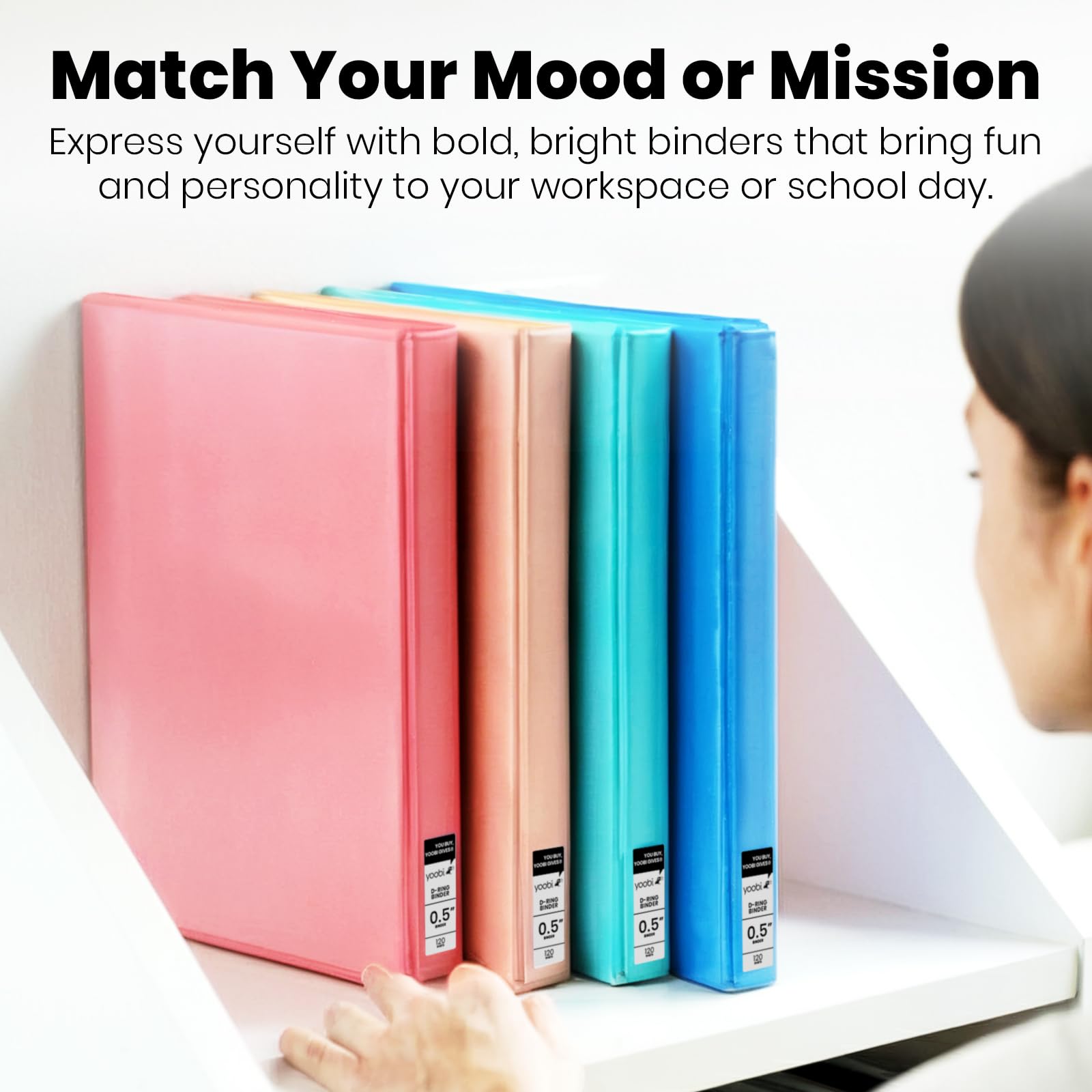 Yoobi 1/2 Inch Binder Set – 3-Ring Binders with 2 Pockets – Perfect for School or Office – Holds up to 100 Sheets – 4 Pack – Solid Multicolor Variety