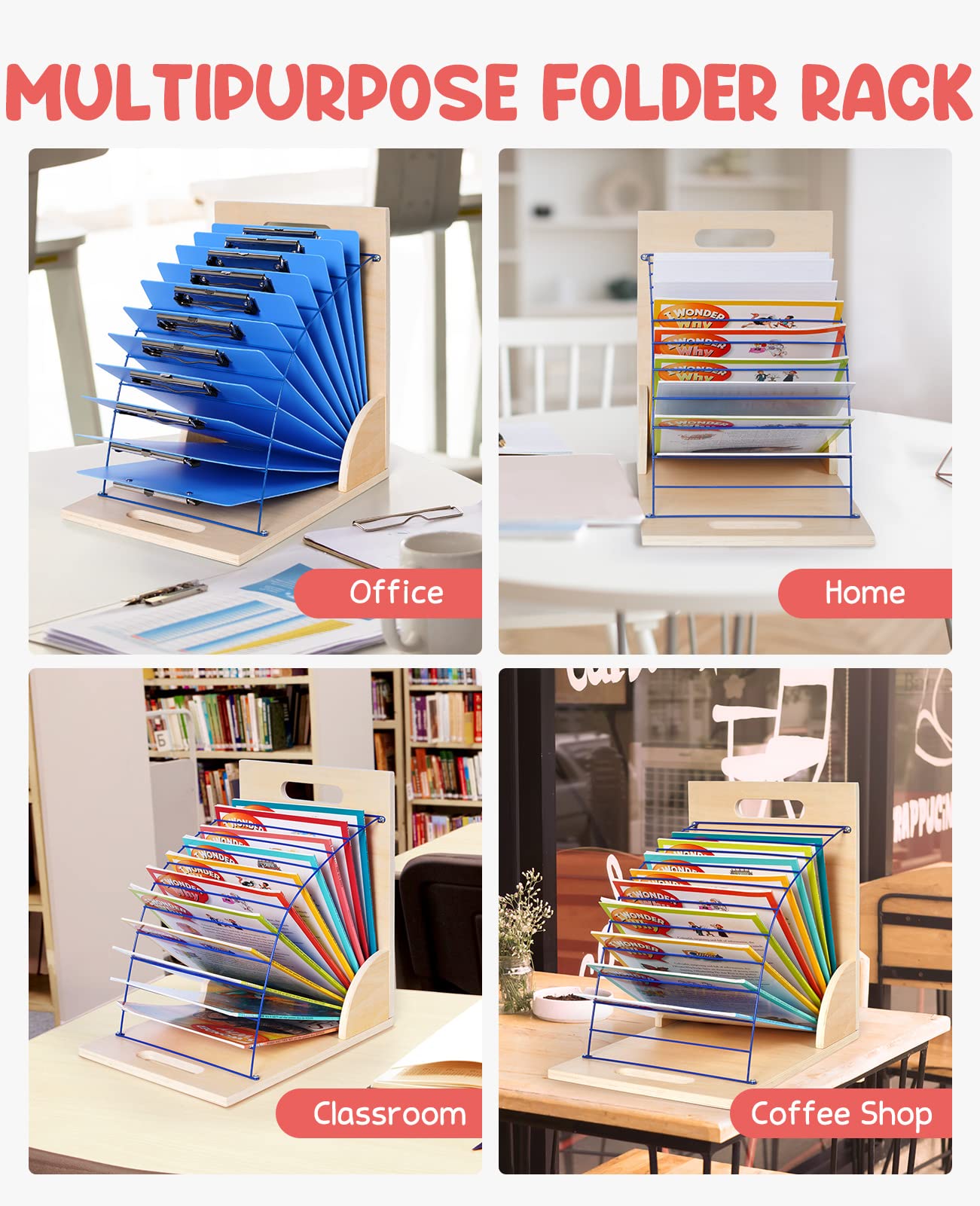 Gamenote Clipboard Holder - Wood and Metal Clipboard Stand Clipboards Storage Rack Small White Board Organizer for Classroom Office (Assembly Required)