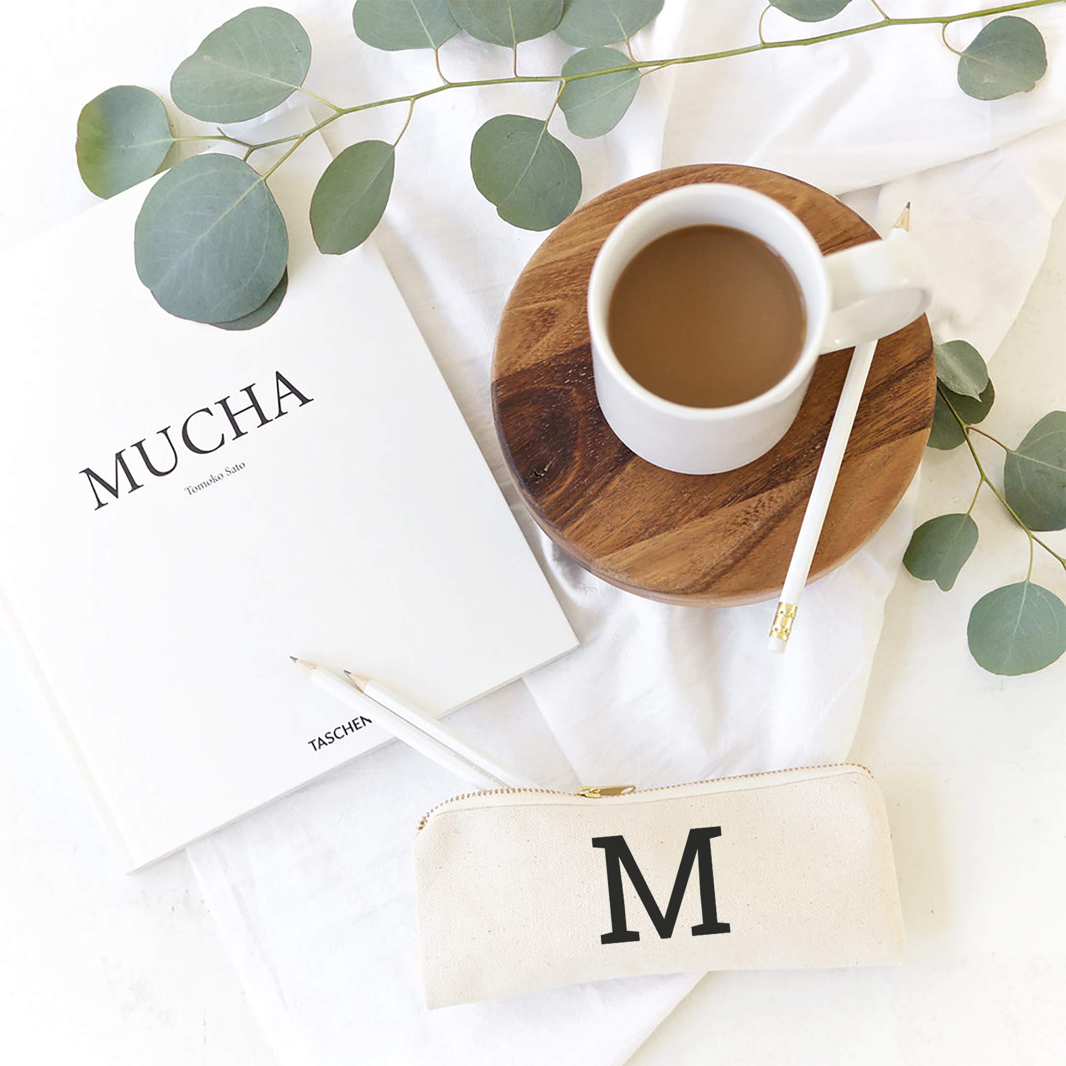 The Cotton & Canvas Co. Personalized Modern Monogram Initial M Pencil Case, Cosmetic Case and Travel Pouch for Office and Back to School