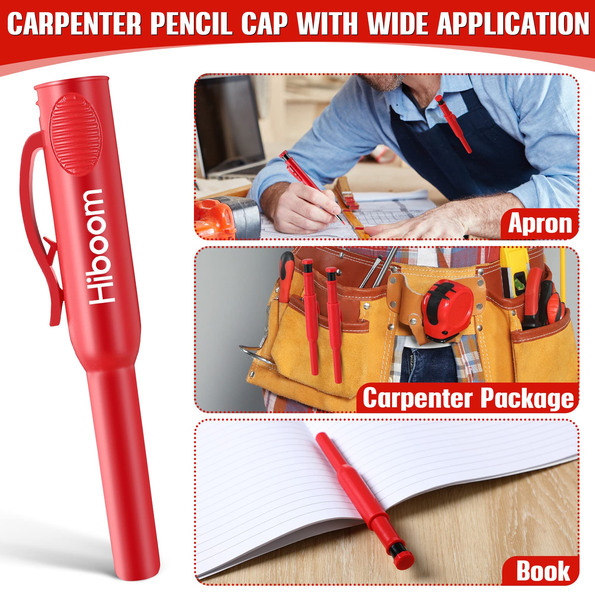 Hiboom 3 Pack Solid Carpenter Pencils with Carpenter Pencil Cap and 27 Refills, Deep Hole Mechanical Scriber Marking Tools with Built in Sharpener for Construction Woodworking Architect
