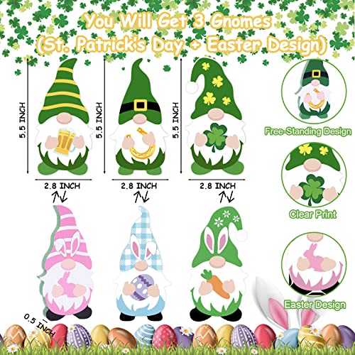 3 Pcs St Patrick's Day Table Wooden Gnome Sign, Reversible Easter Tiered Tray Decor, Self Standing Blocks Green Shamrock Horseshoe Rabbit Carrot Egg Sign for Home Party Decoration