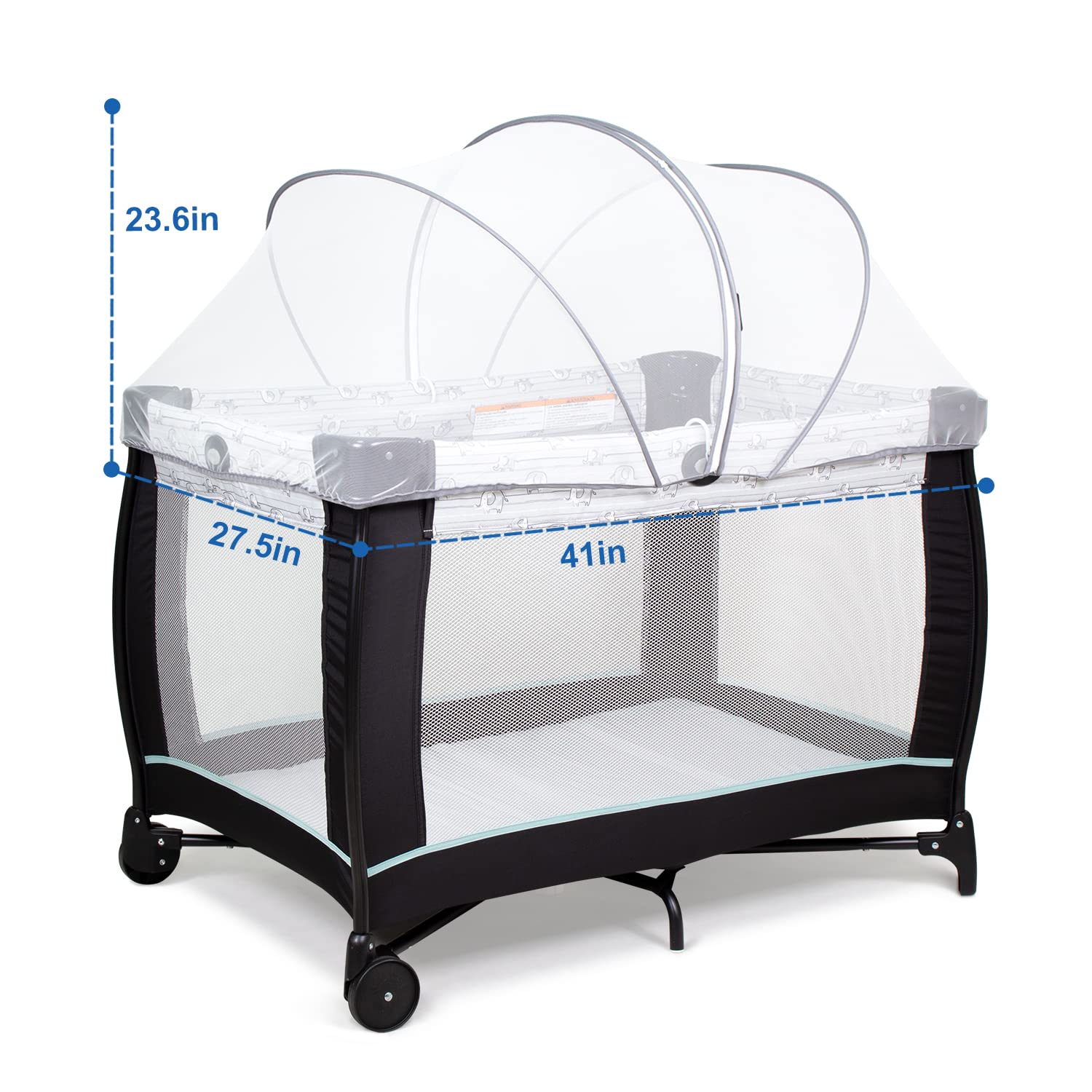 Beberoad Love Pack N Play Tent Cover Playpen Mosquito Net Cover with 2-Way Zipper for Travel Crib/Playard (White)