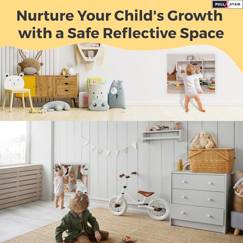 Pull and Stair Unbreakable Kids Wall Mirror - Heavy Duty Plexiglass Acrylic, Rounded Corners, Hardware Included - 2 pcs Set