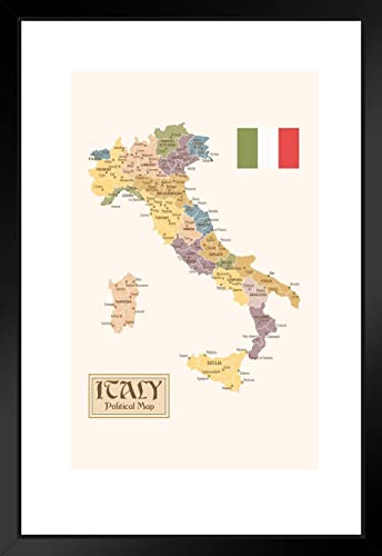 Political Map Of Italy Regions Provinces States Flag Vintage Style Matted Framed Wall Art Print 20x26 inch