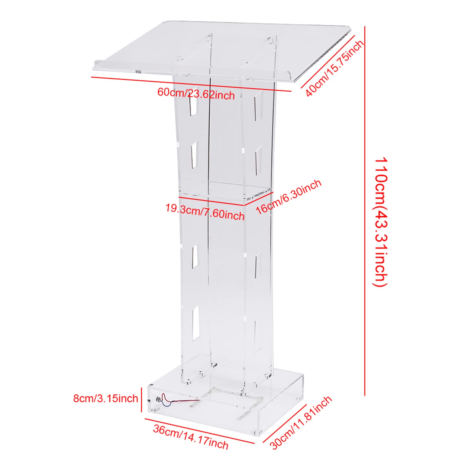 Gbonklong 110V LED Conference Pulpit Platform, Clear Acrylic Podium Speech Church Lectern Glass Transparent Lectern for Churches, Schools, Hotels, Conferences