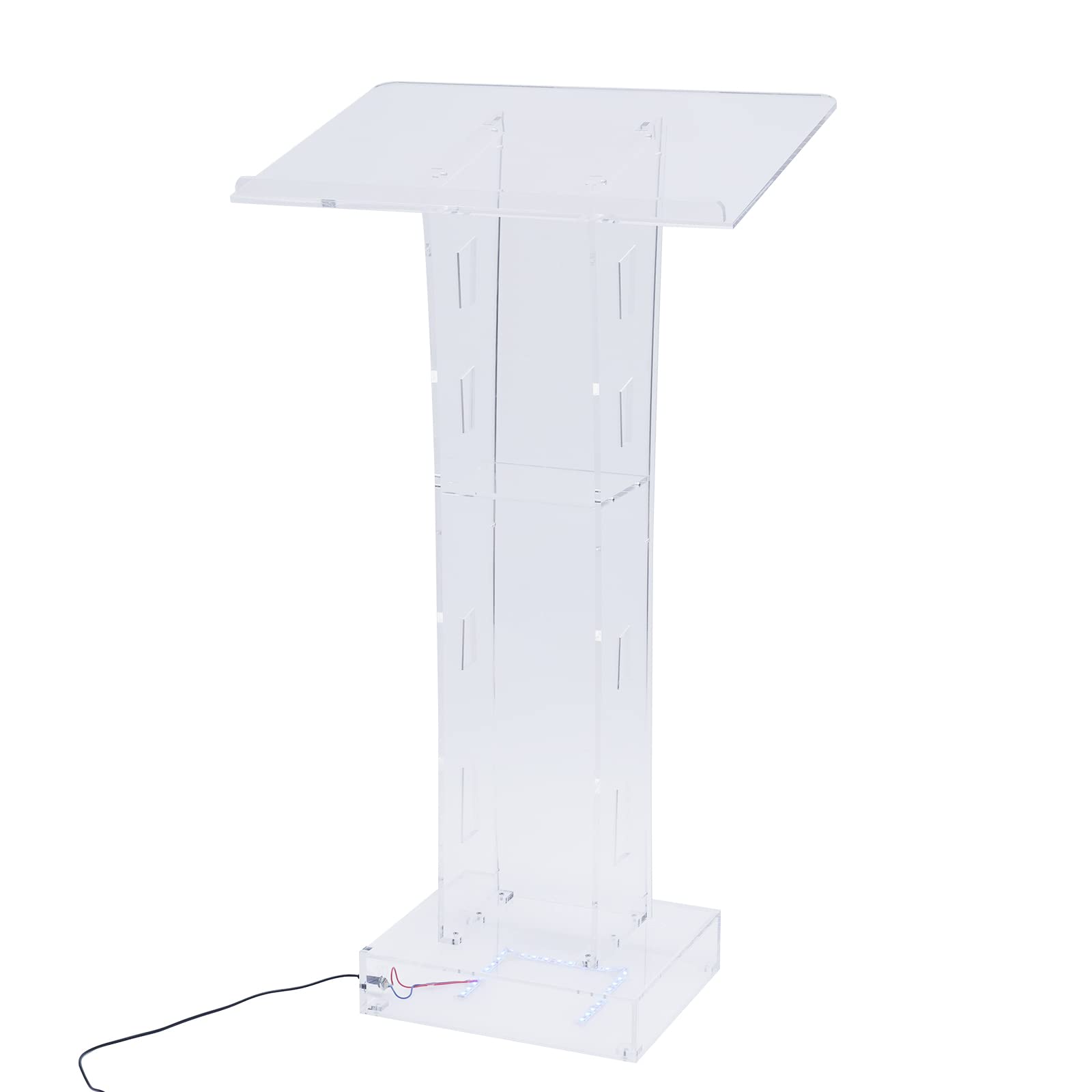 Gbonklong 110V LED Conference Pulpit Platform, Clear Acrylic Podium Speech Church Lectern Glass Transparent Lectern for Churches, Schools, Hotels, Conferences
