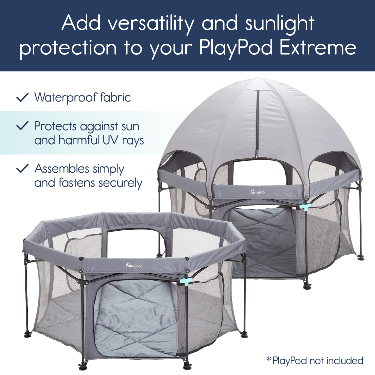 hiccapop PlayPod Portable Playpen Canopy [Dome Shade Only] | Reflective Dome with 3 Side Panels Provides Full Sun Protection at Any Time of The Day | Designed Exclusively for The hiccapop 69” Playpen