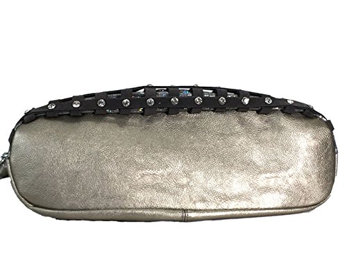 Zzfab Sparkle Rhinestone Suede Hobo Handbag Pewter