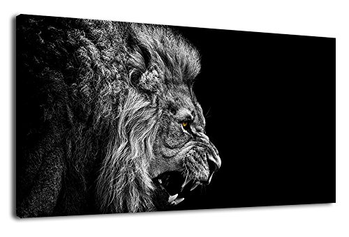 Canvas Wall Art Lion Painting Modern Large Beast Canvas Artwork Contemporary Wall Art Pictures Black and White Lion for Kitchen Office Home Decoration 20" x 40"