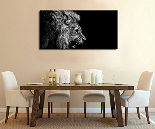 Canvas Wall Art Lion Painting Modern Large Beast Canvas Artwork Contemporary Wall Art Pictures Black and White Lion for Kitchen Office Home Decoration 20" x 40"