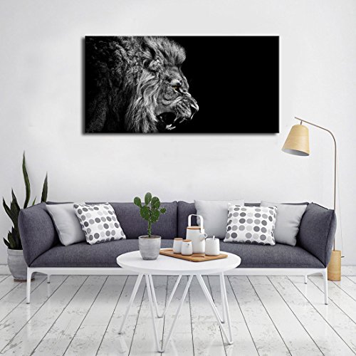 Canvas Wall Art Lion Painting Modern Large Beast Canvas Artwork Contemporary Wall Art Pictures Black and White Lion for Kitchen Office Home Decoration 20" x 40"