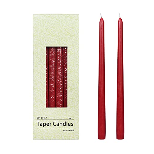 Zest Candle 12-Piece Taper Candles, 12-Inch, Red