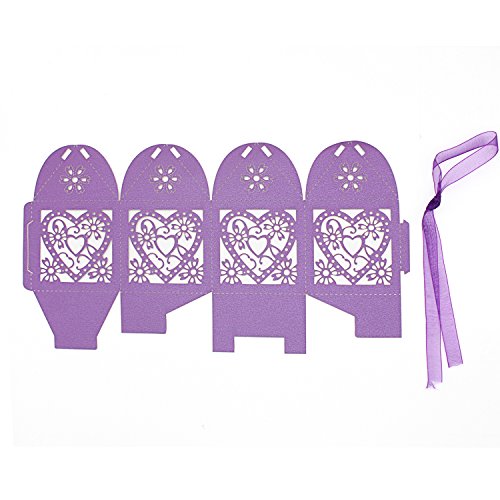 KPOSIYA 70 Pack Love Heart Laser Cut Wedding Party Favor Box Candy Bag Chocolate Gift Boxes Bridal Birthday Shower Bomboniere with Ribbons