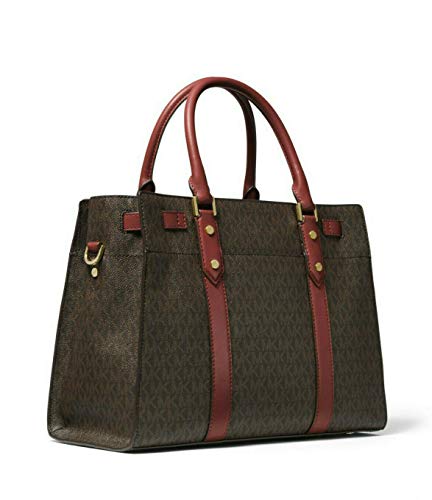 MICHAEL Michael Kors Nouveau Hamilton Large Logo and Leather Satchel in Brown/Brandy